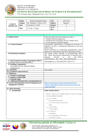 Formalist Approach 1 - ` DETAILED LESSON PLAN SCHOOL: FRANCISCO P ...