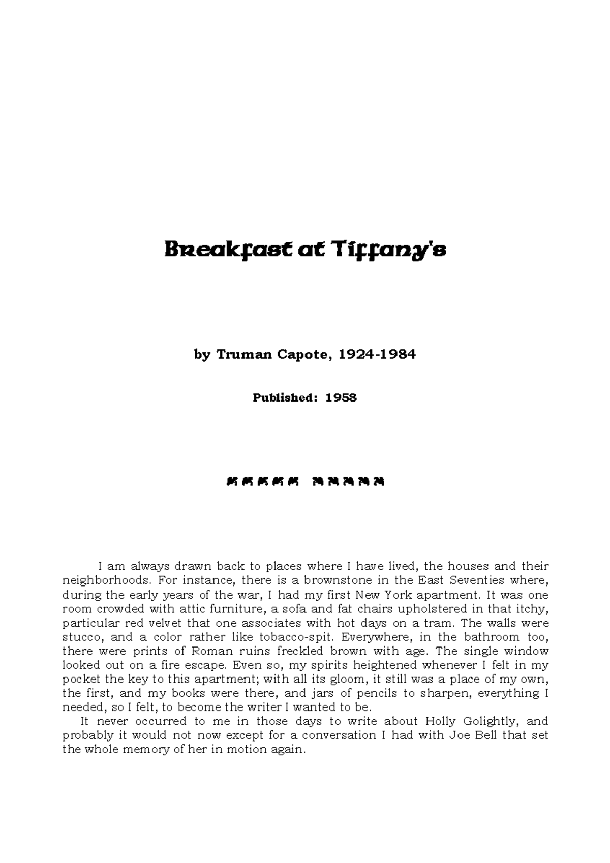 Breakfast at Tiffany's: A Reflection on Truman Capote's 1958 Classic ...