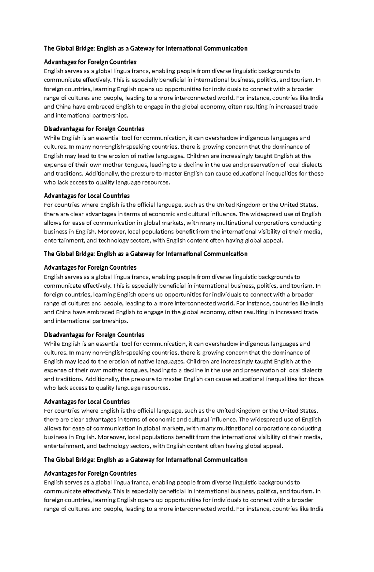 The Global Bridge English as a Gateway for International Communication ...