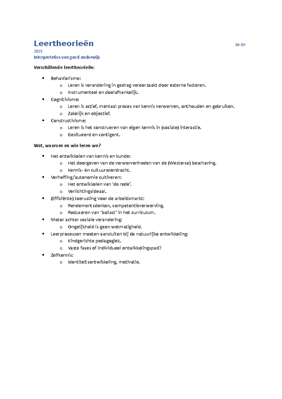 Leertheorieën en Basisvaardigheden: Interpretaties van Onderwijs 2023 ...