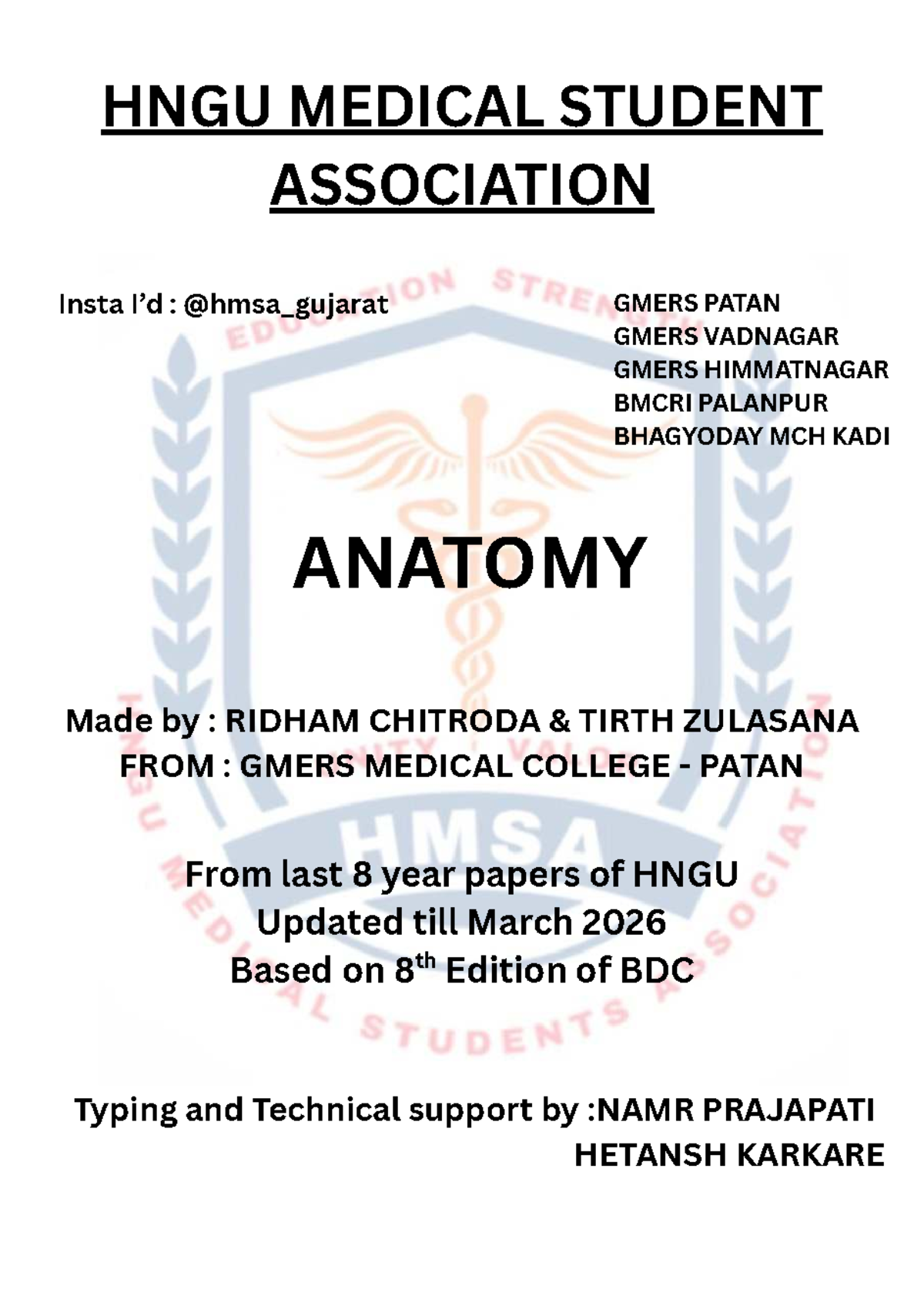 Anatomy Important Questions - HNGU Medical Exam Guide - Studocu