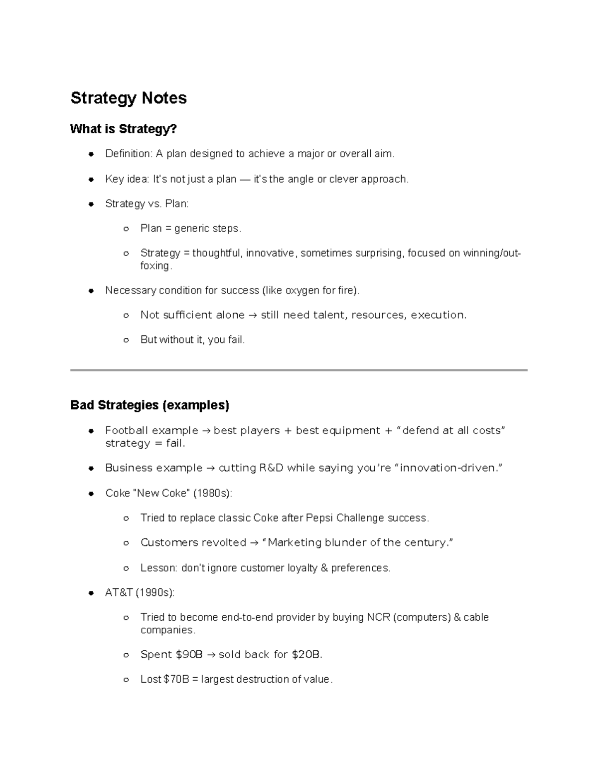 Management Lecture 8: Understanding Strategy and Its Importance - Studocu