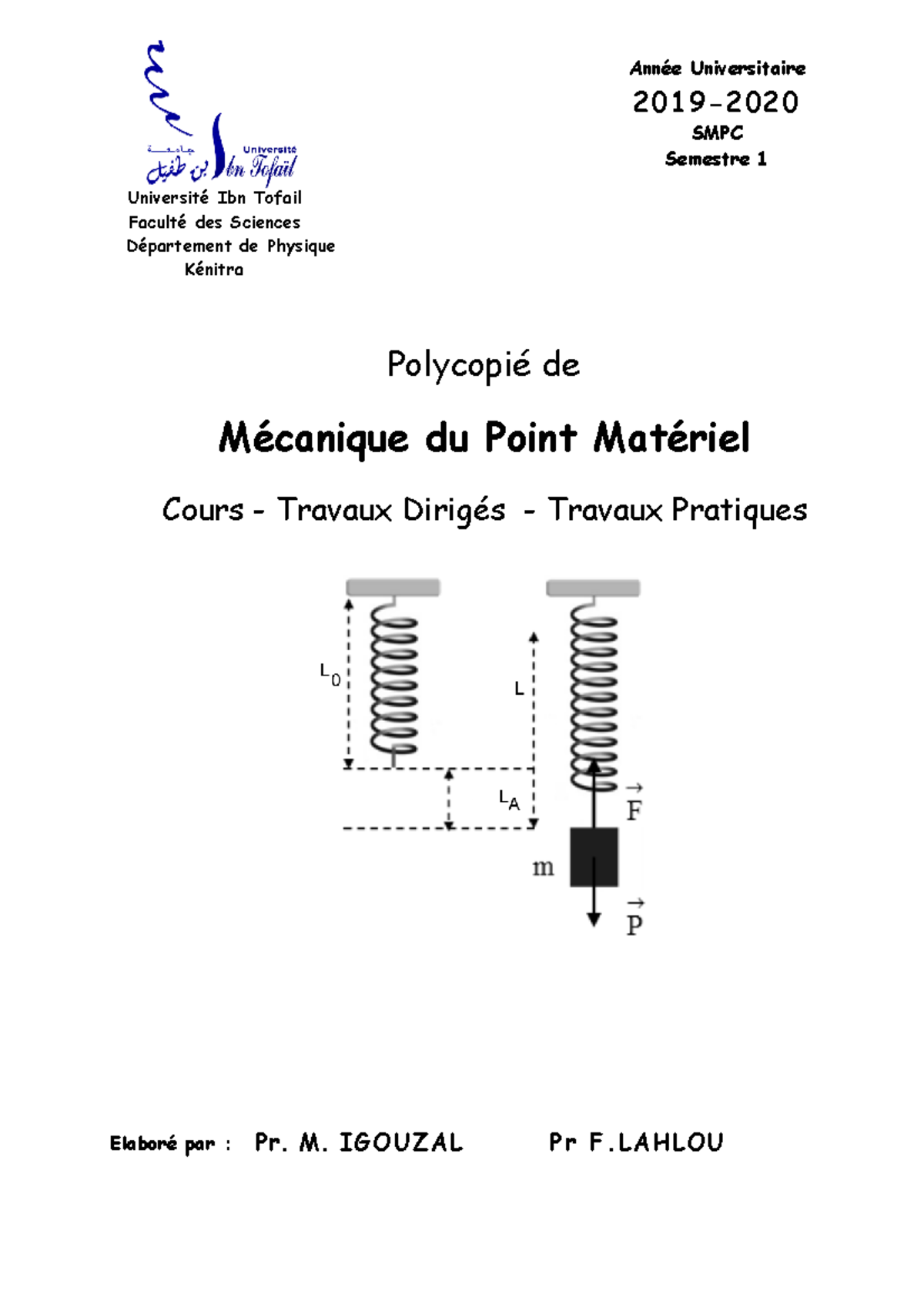 Mécanique du Point Matériel SMPC-S1 : Cours Complet et Exemples - Studocu