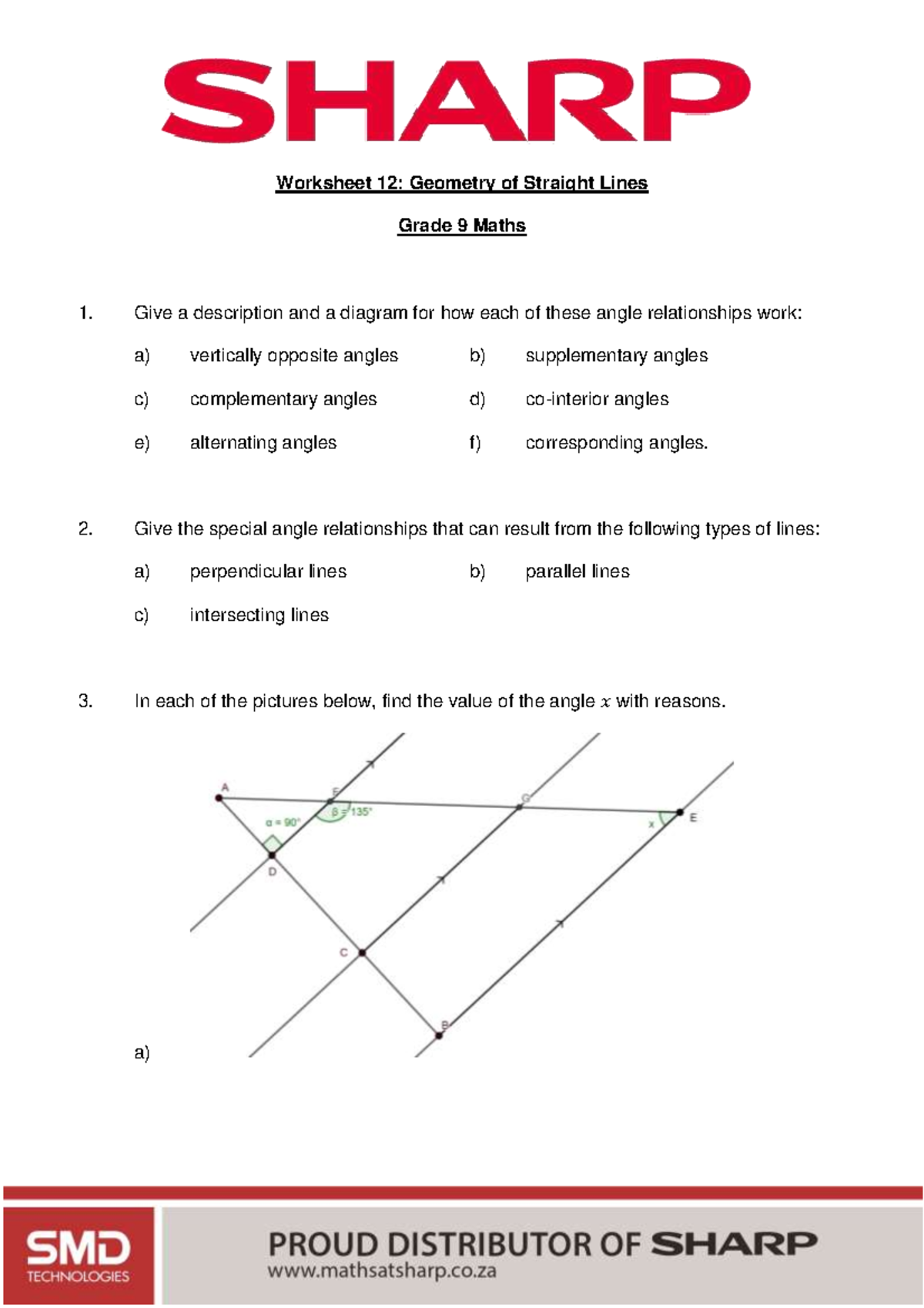 Worksheet 12 geometry of straight lines - Worksheet 12: Geometry of ...