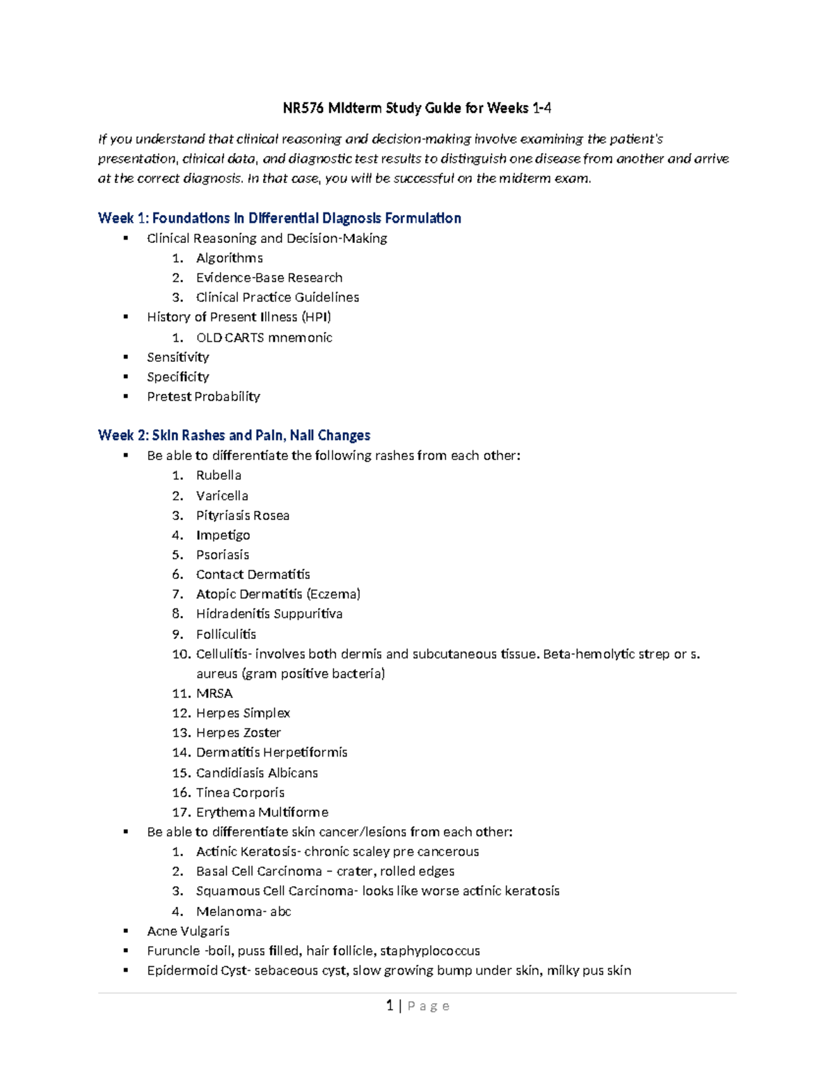 NR576 Midterm Exam Study Guide: Key Concepts for Weeks 1-4 - Studocu