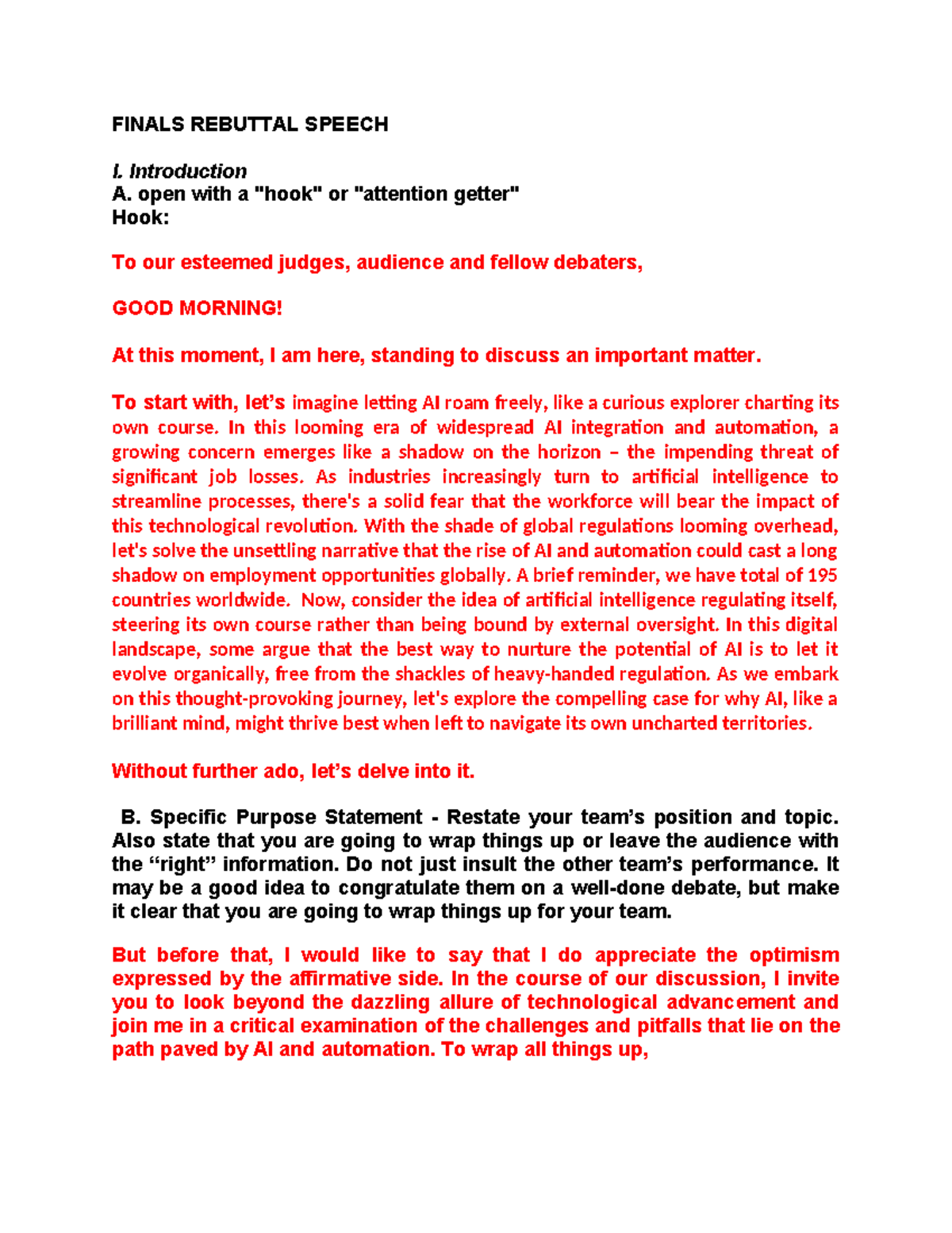 Rebuttal- Draft - notes - FINALS REBUTTAL SPEECH I. Introduction A ...