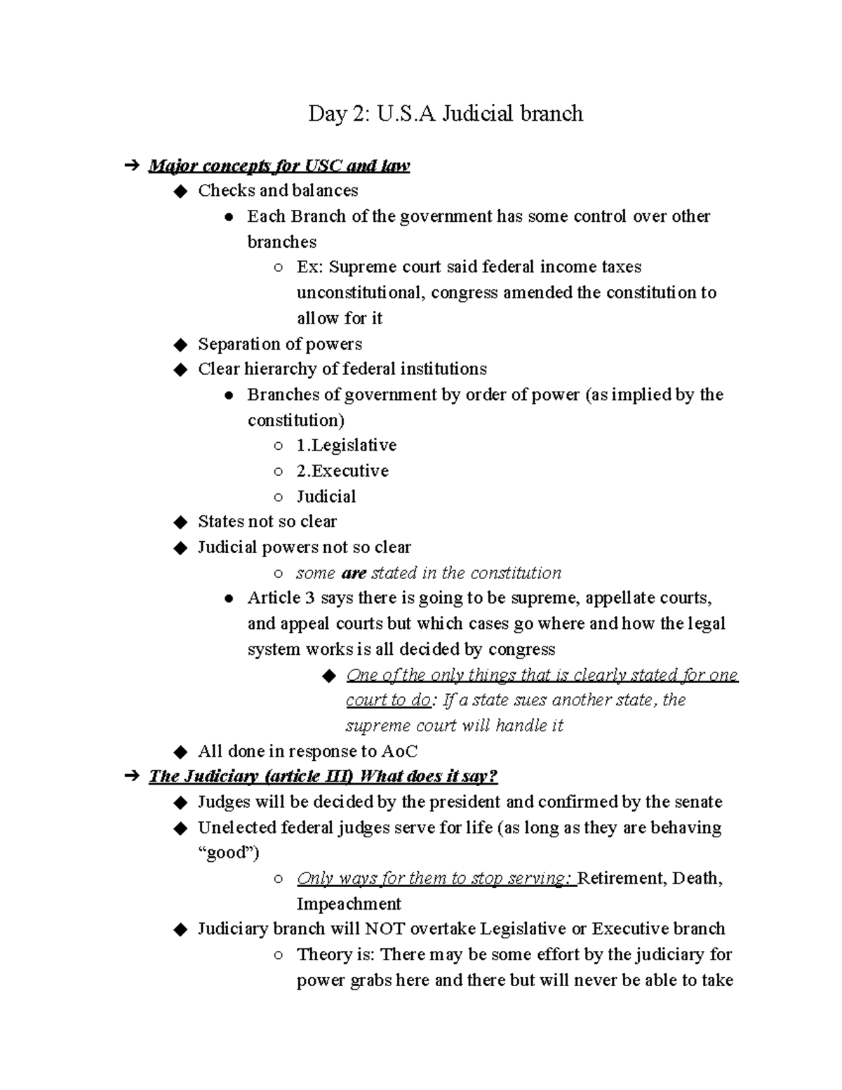 U.S.A. Judicial Branch Overview: Key Concepts for USC Law - Studocu