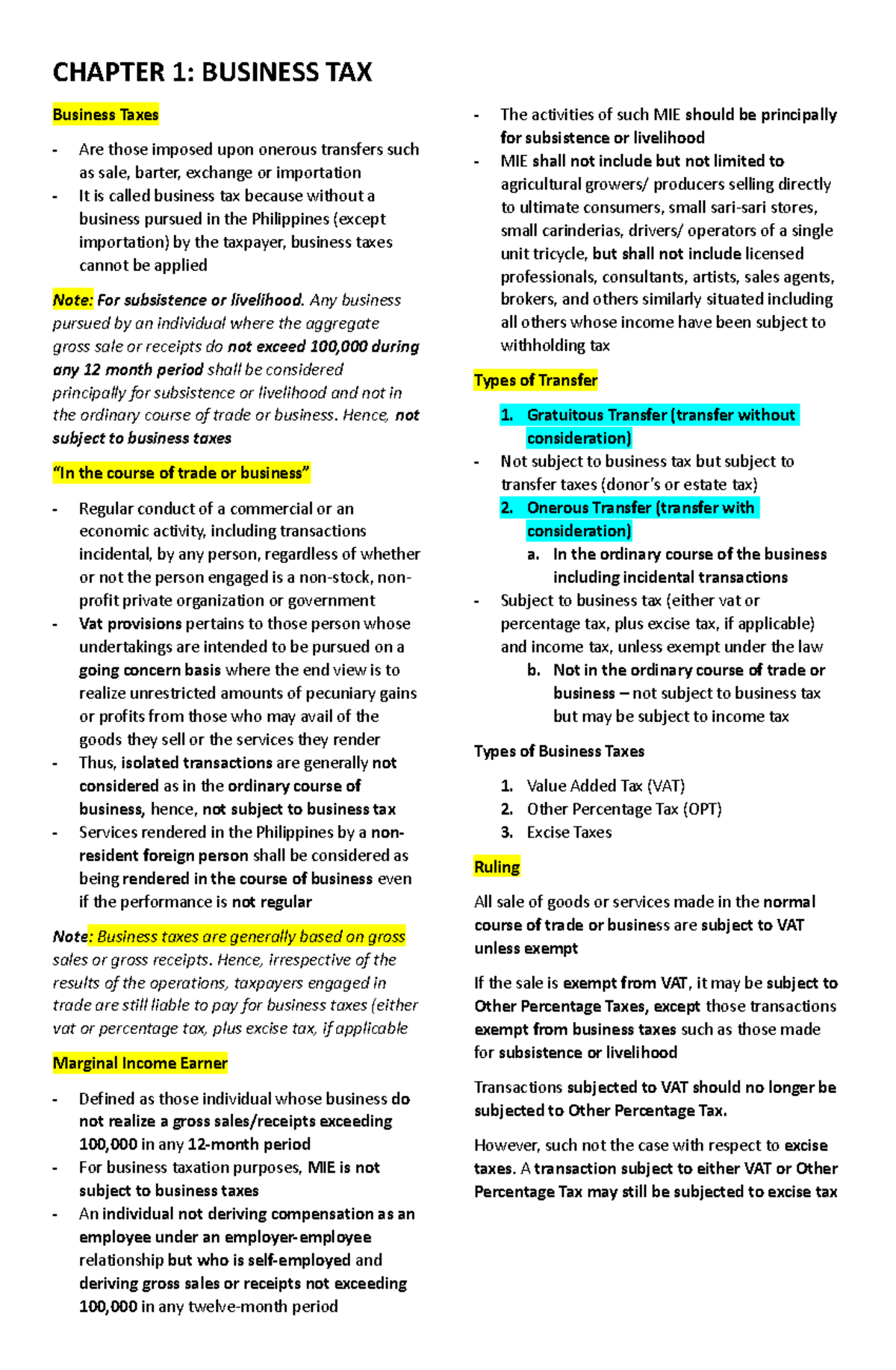 Business Taxation Overview (CH 1: Introduction to Business Tax) - Studocu