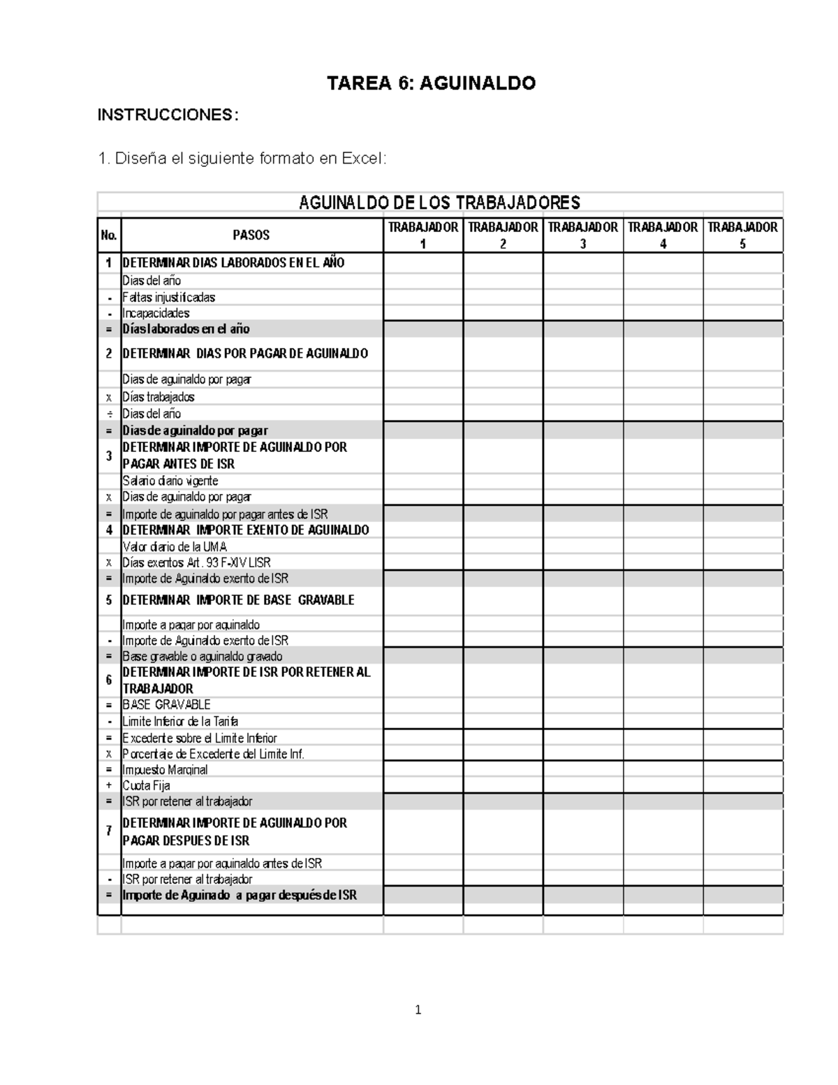 TAREA 6: Cálculo de Aguinaldo en Excel - Instrucciones y Pasos - Studocu
