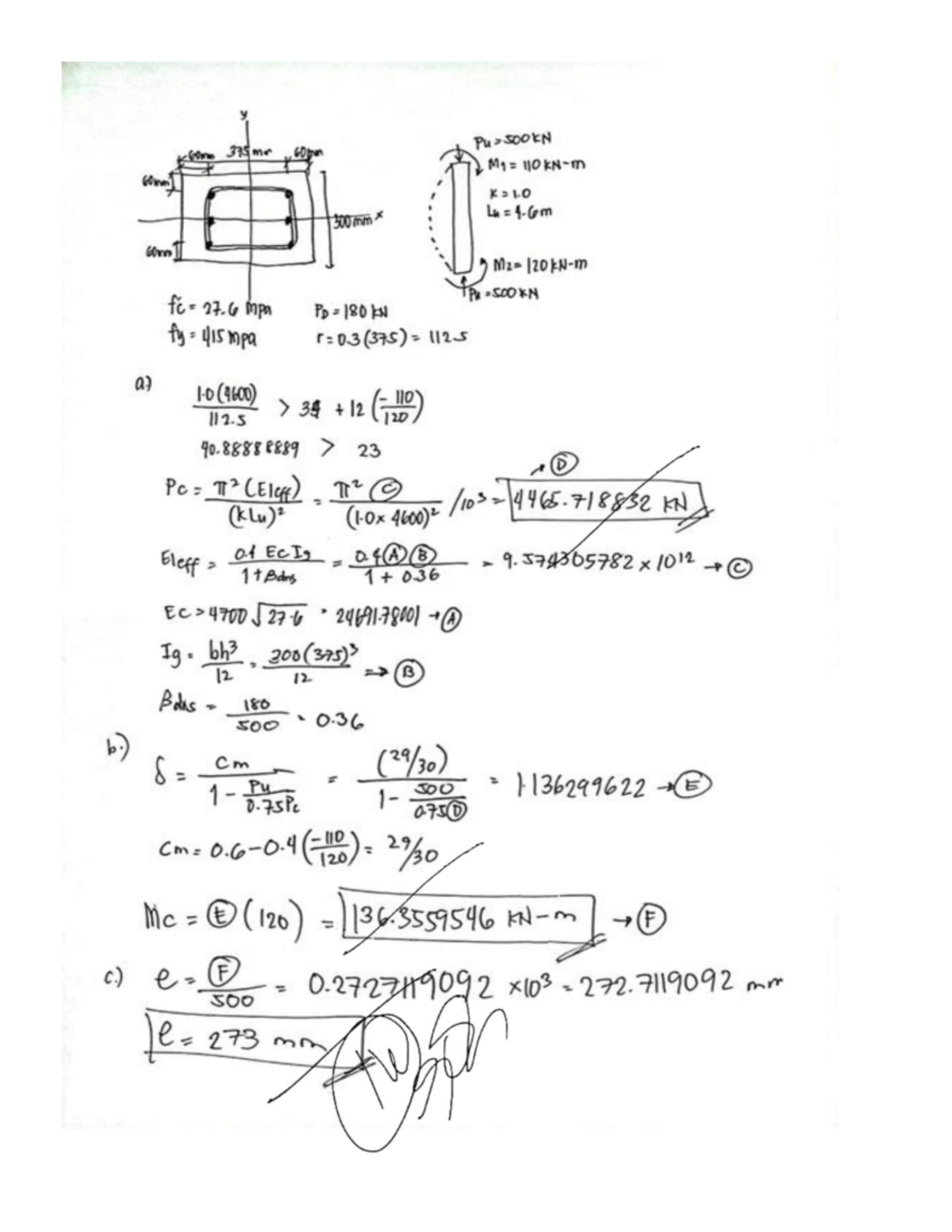 RCD - Axial Column Practice Exercise 1 - y 375 mr Pu>SOOKN 60mm 60 mg ...