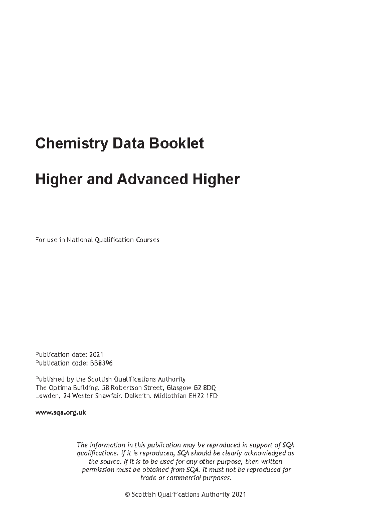 Chemistry Data Booklet for Higher & Advanced Higher (BB) - Studocu