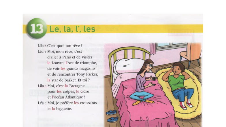 Les Articles : Le, la, les - Dialogue et Exercices - Studocu