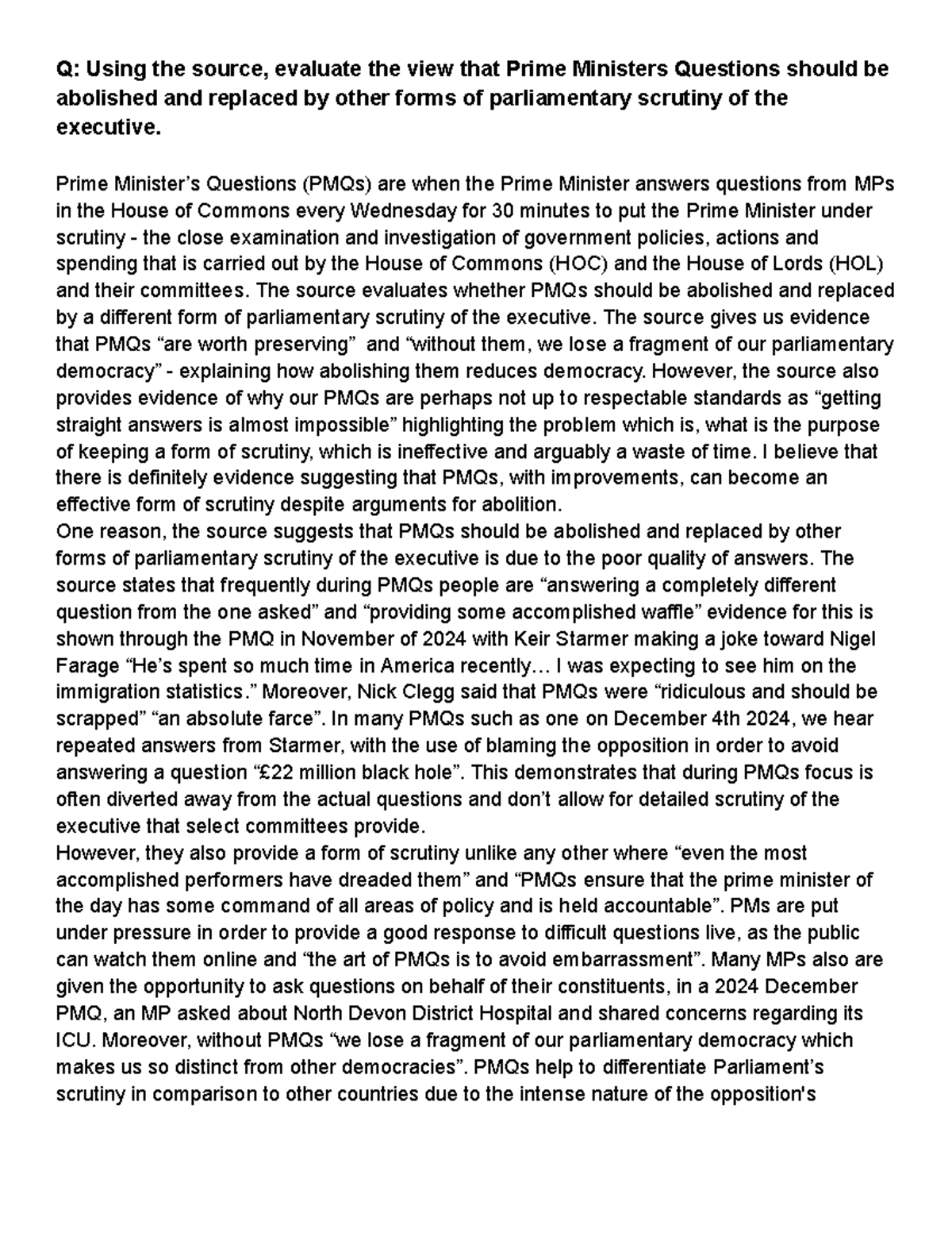 PMQ Evaluation: Should Prime Minister's Questions Be Abolished? - Studocu