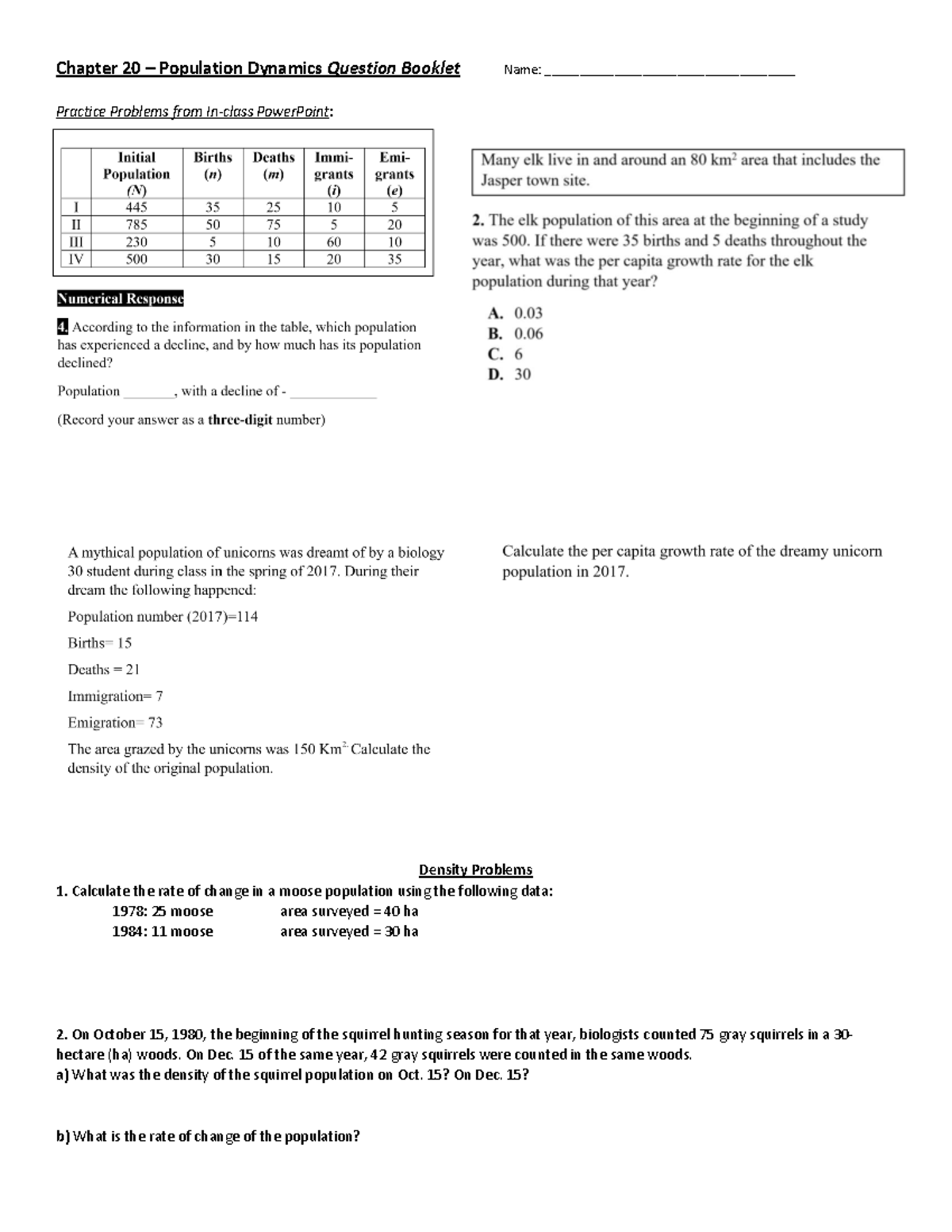 Ch20 - Population Dynamics Practice Questions & Assignments - Studocu