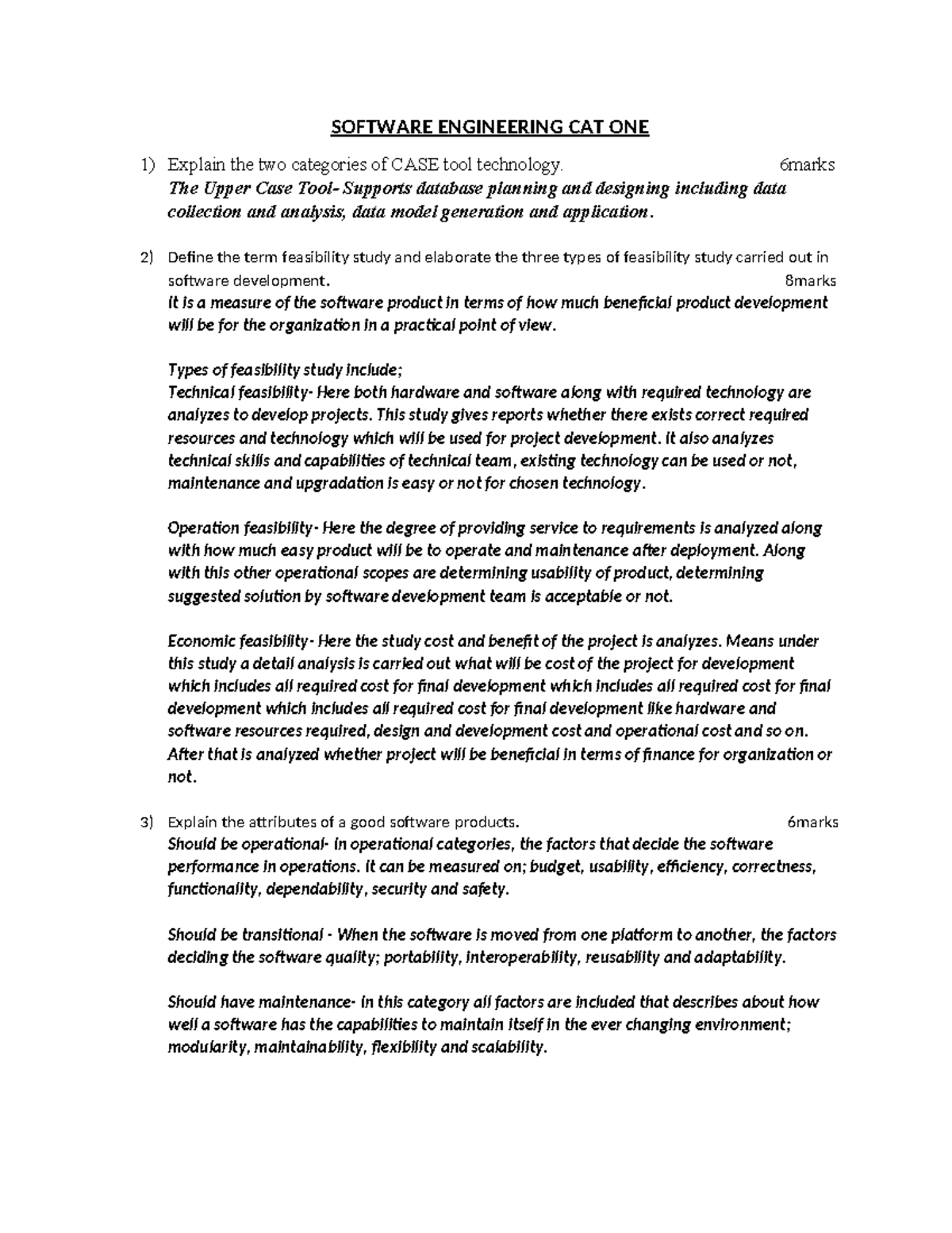 Software Engineering CAT: CASE Tools, Feasibility Studies & Models ...