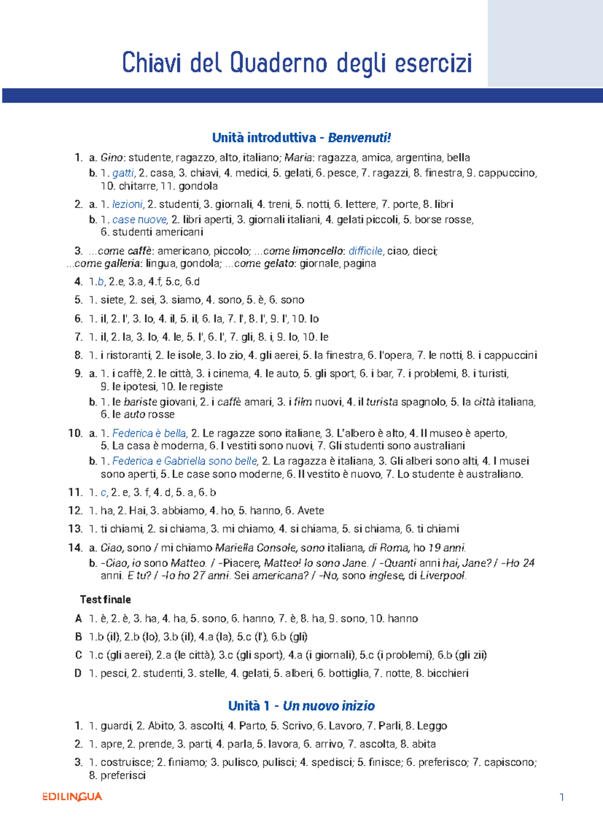Chiavi+A1-A2 - nuovissimo progetto italiano 1a answers - Unità ...