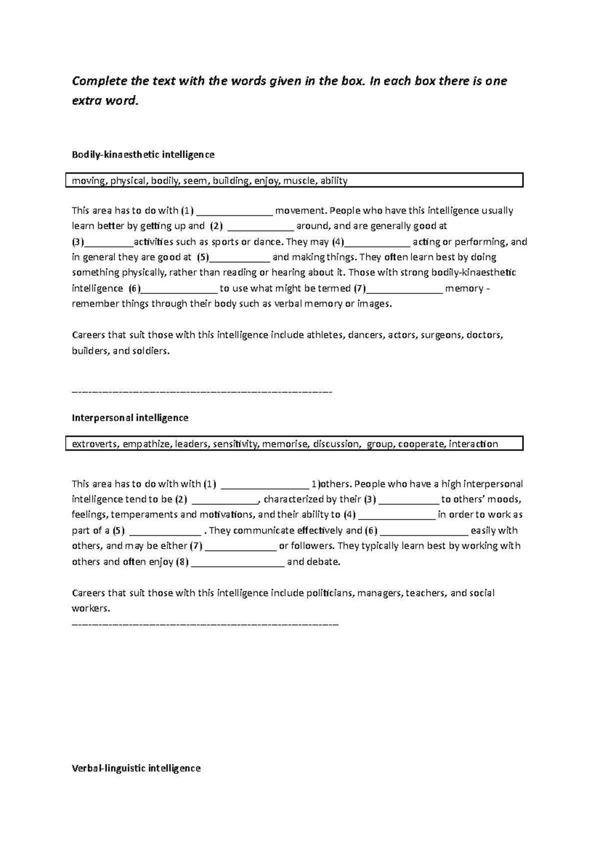 Multiple intel-text gaps words need - Complete the text with the words ...