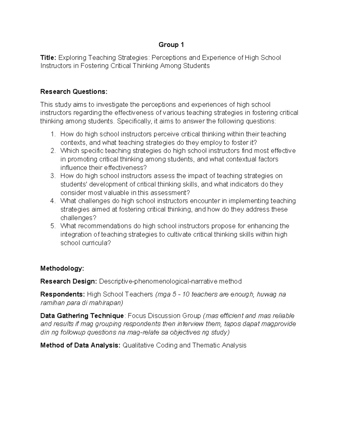 Practical-Research-Remarks - Title: Exploring Teaching Strategies ...