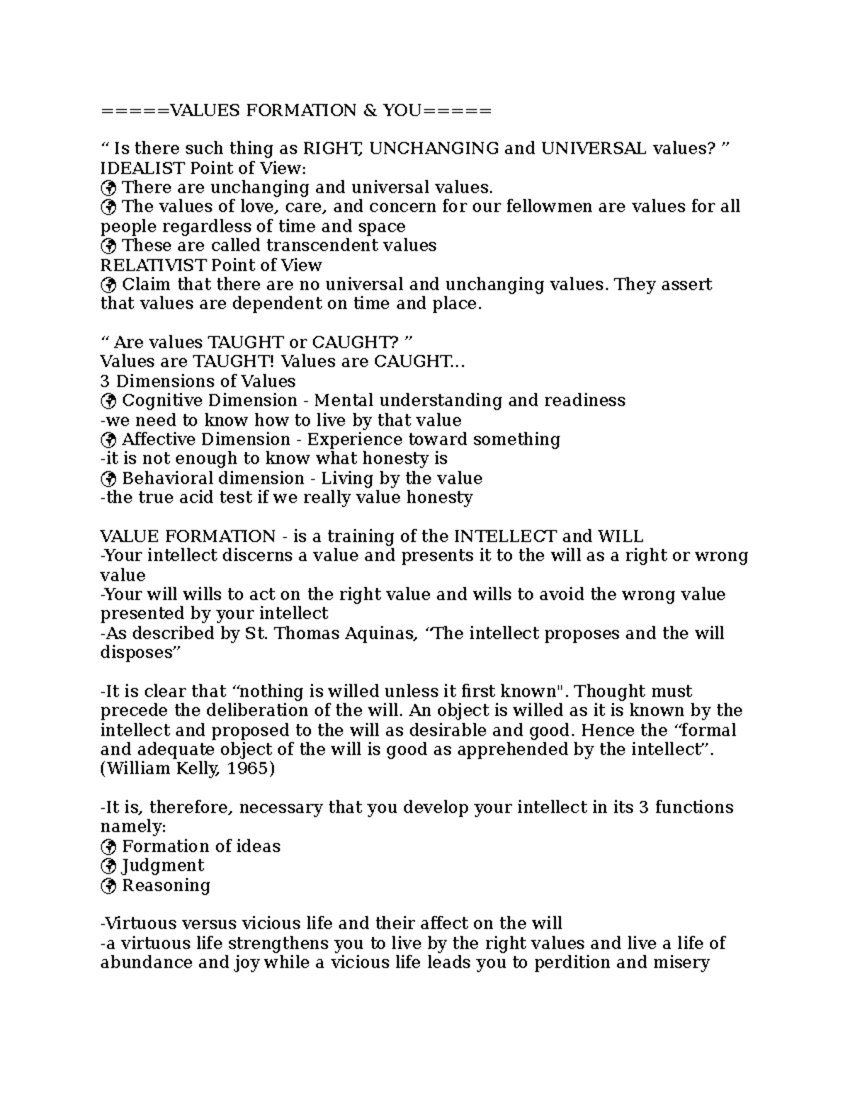 Values Formation - =====VALUES FORMATION & YOU===== “ Is there such ...