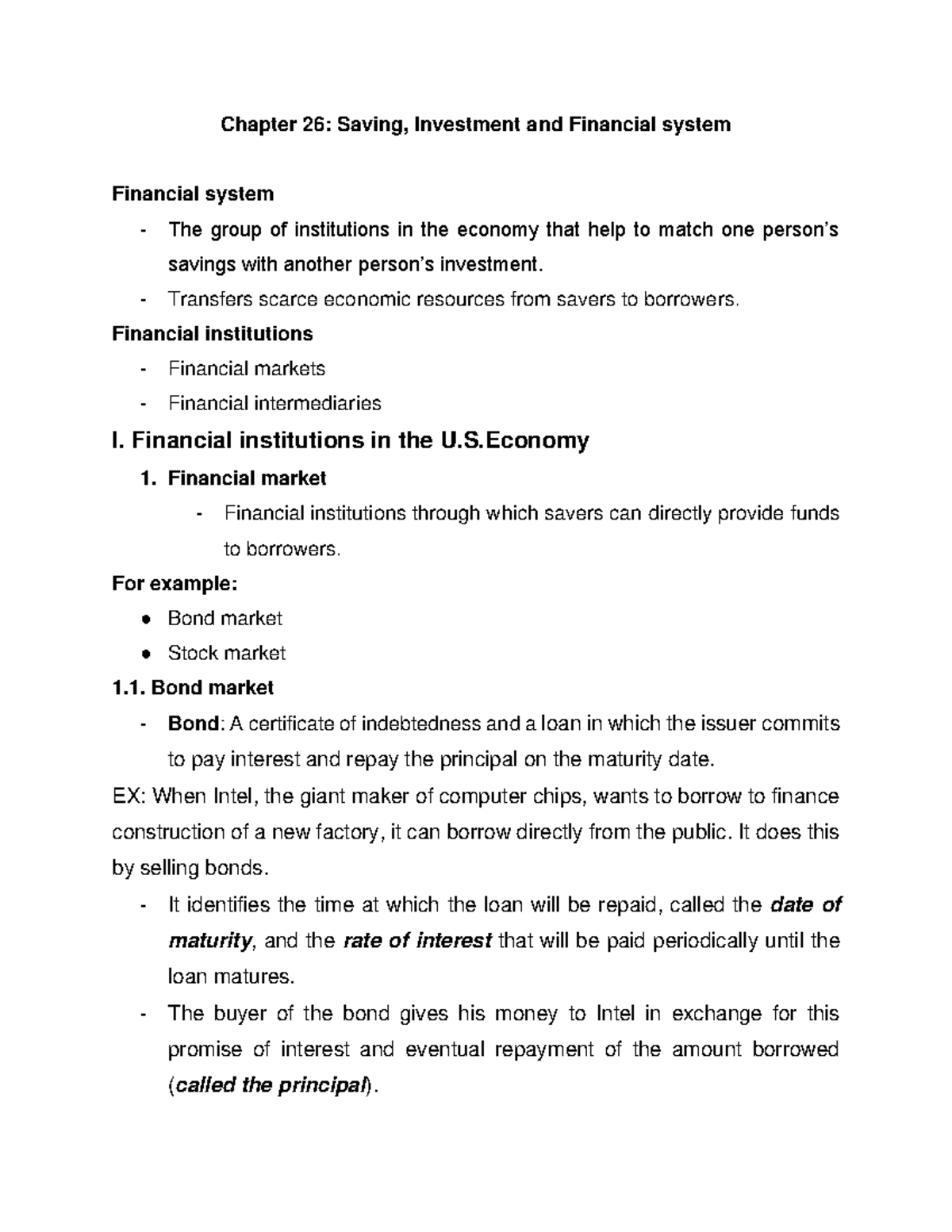 Chapter 26: Saving, Investment, and Financial System Overview (Macro ...