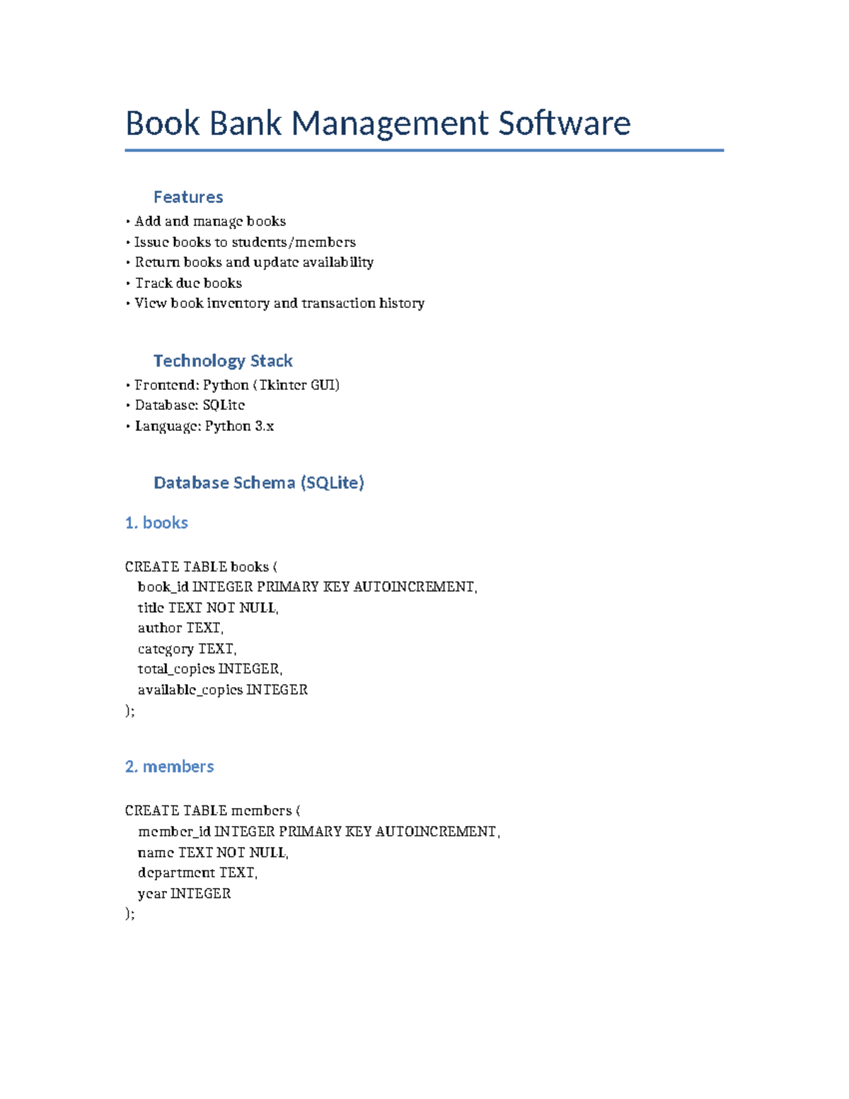 Book Bank Management Software Features & Tech Stack Overview - Studocu