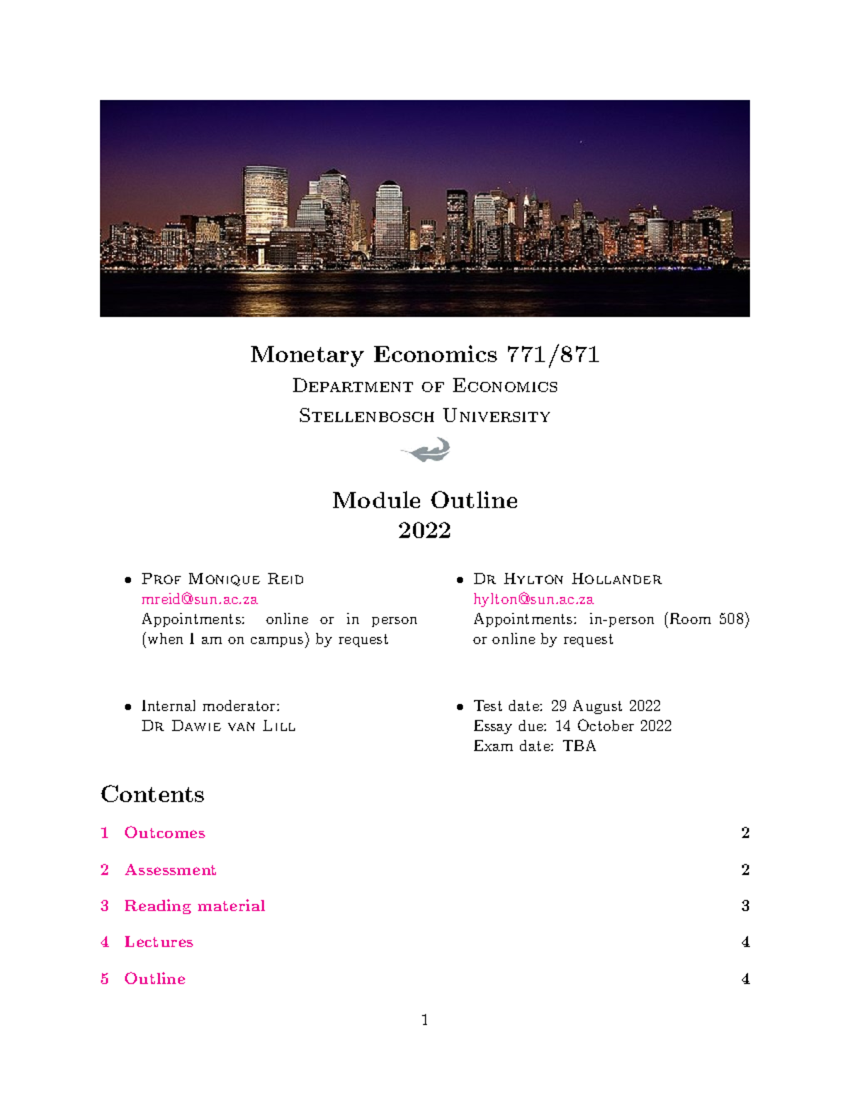Monetary Economics Module Outline (ECO 2022) - Stellenbosch University ...