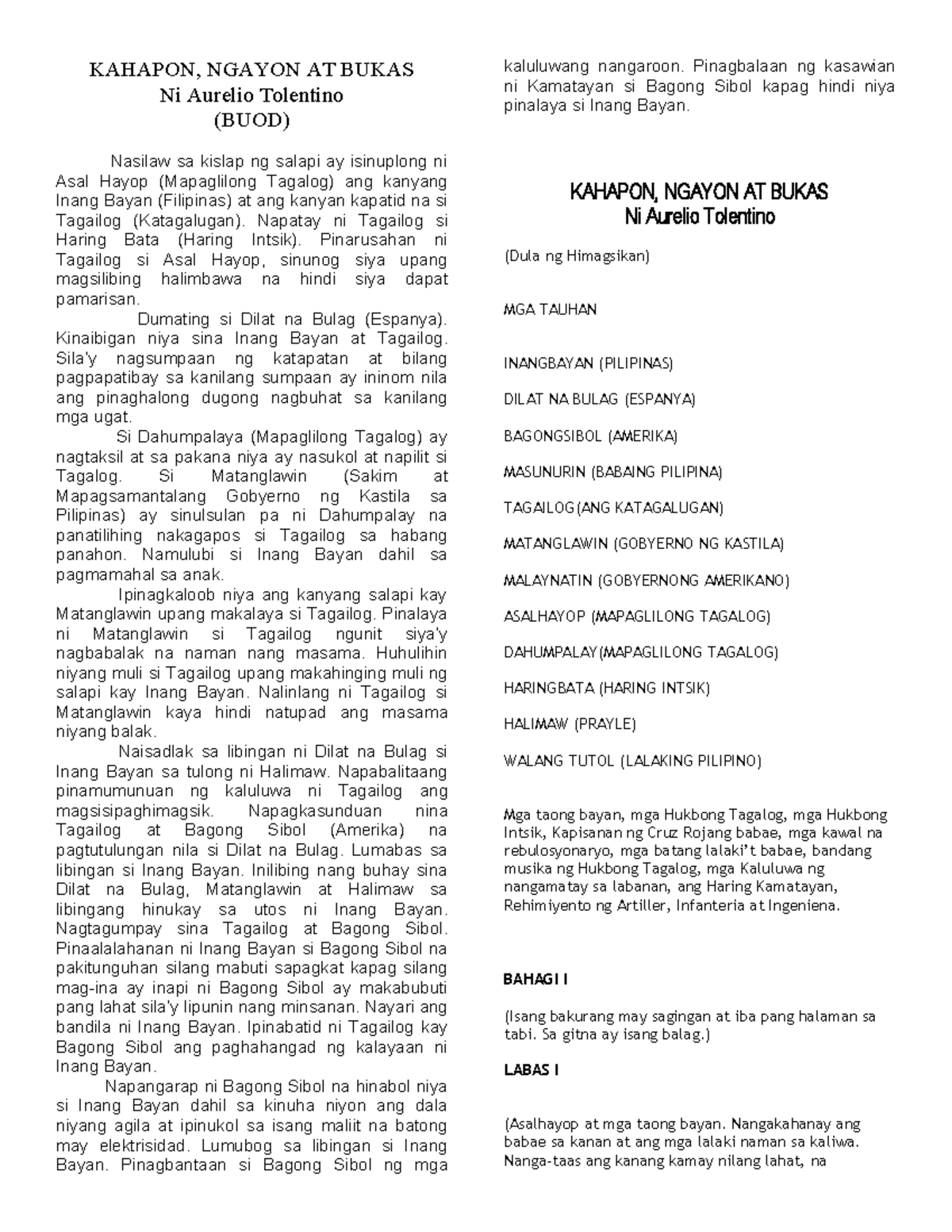 488224645 Buod ng Dula ng Himagsikan: Kahapon Ngayon at Bukas - Studocu