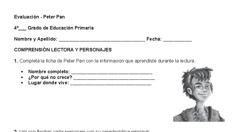 Examen de Comprensión Lectora: Peter Pan 4°B - Studocu