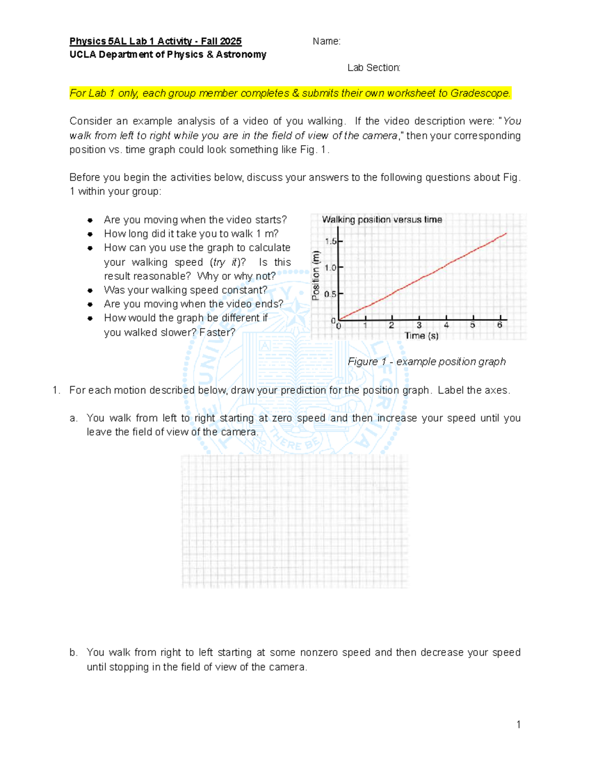 Physics 5AL Lab 1 Activity: Analyzing Motion with Video Data - Studocu