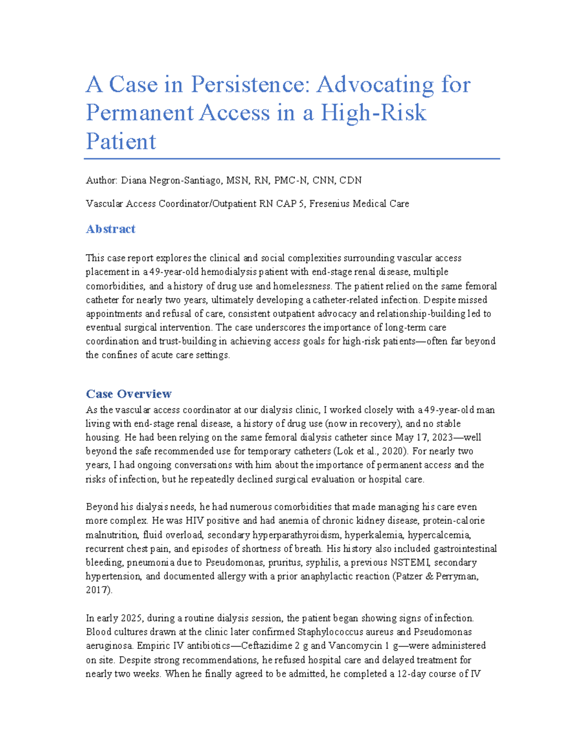 Case Study: Advocating for Permanent Vascular Access in Hemodialysis ...