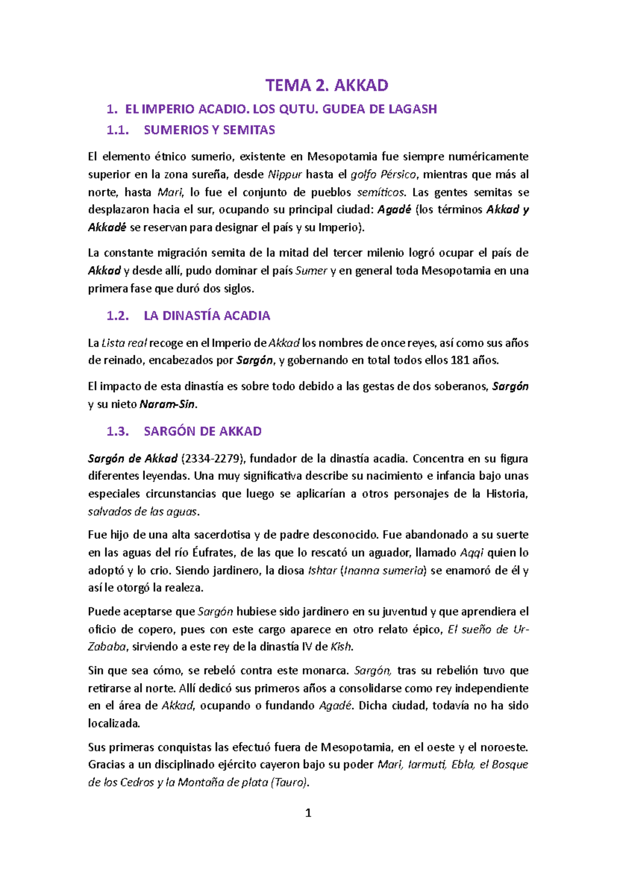 TEMA 2 - El Imperio Acadio y Gudea de Lagash: Notas de Estudio - Studocu