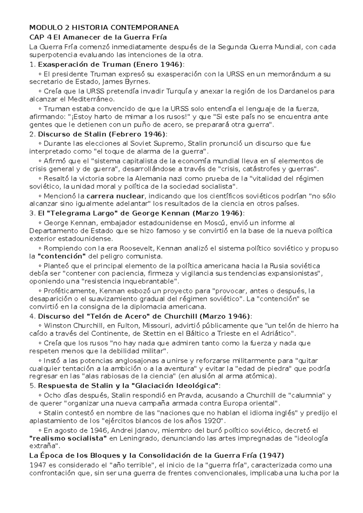 Modulo 2 Historia Contemporánea: Capítulo 4 - El Amanecer de la Guerra Fría - Studocu