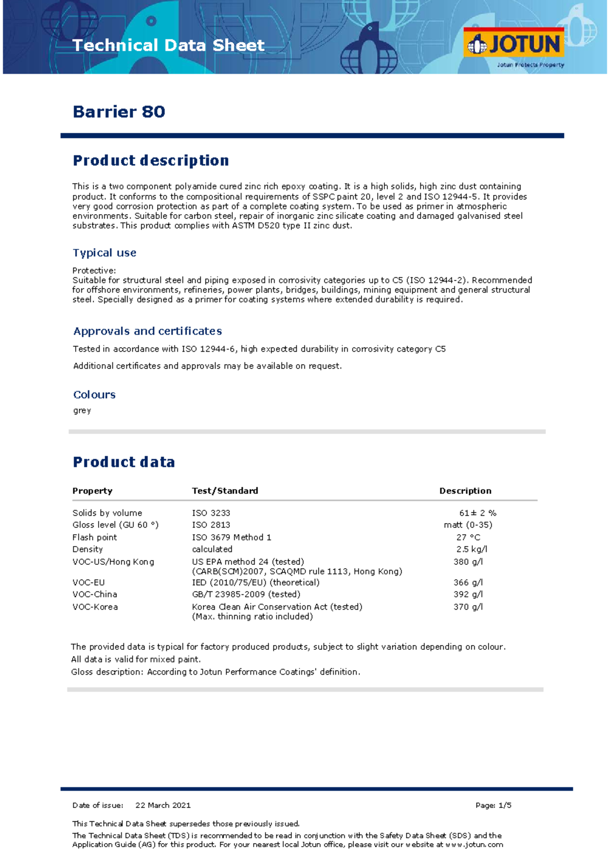 Technical Data Sheet TDS 7680 for Barrier 80 Epoxy Coating - Studocu