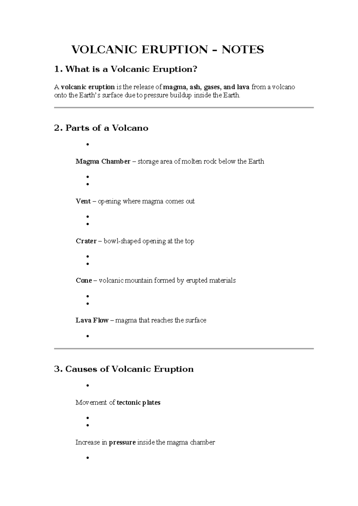VOLCANIC ERUPTION NOTES: Causes, Types, and Safety Measures - Studocu