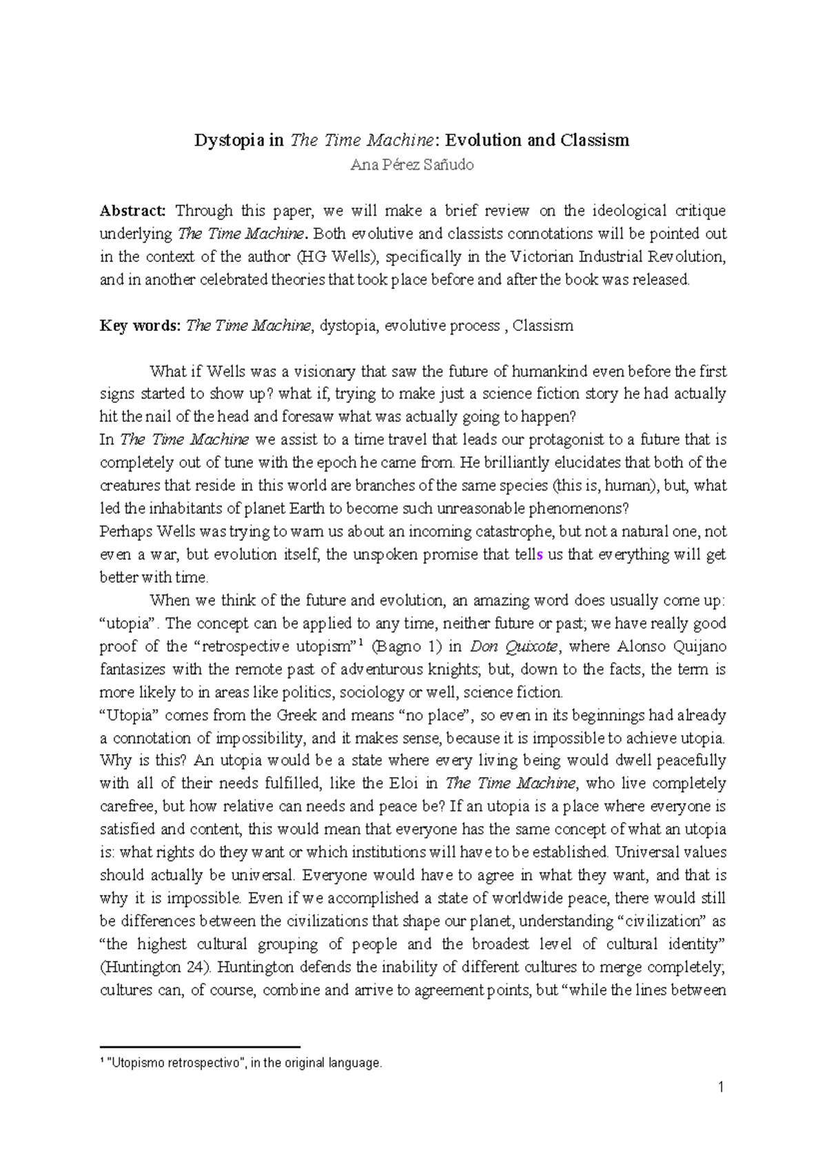 Dystopia and Classism in HG Wells' The Time Machine: A Study - Studocu