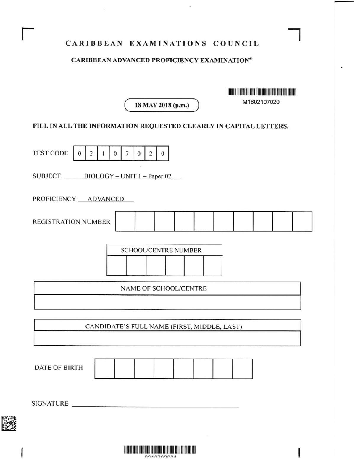 Cape Biology 2018 - CARIBBEAN EXAMINATIONS COUNCIL CARIBBEAN ADVANCED ...