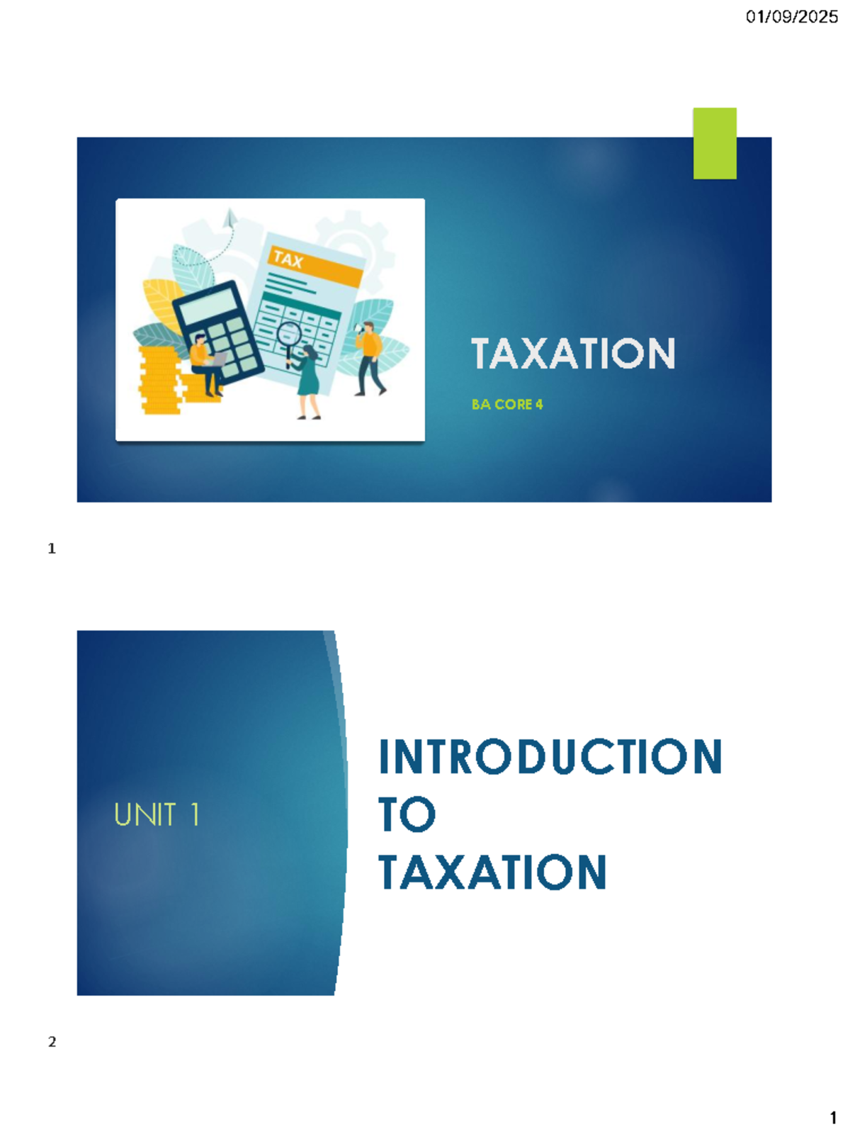 TAXATION BA CORE 4: UNIT 1 - INTRODUCTION & BASIC PRINCIPLES - Studocu