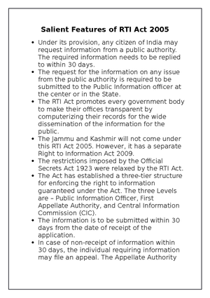 Introduction TO Right TO Information - RIGHT TO INFORMATION ACT 2005 ...