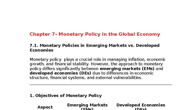 Chapter 7: Monetary Policy in Global Economy - Quiz & Insights - Studocu