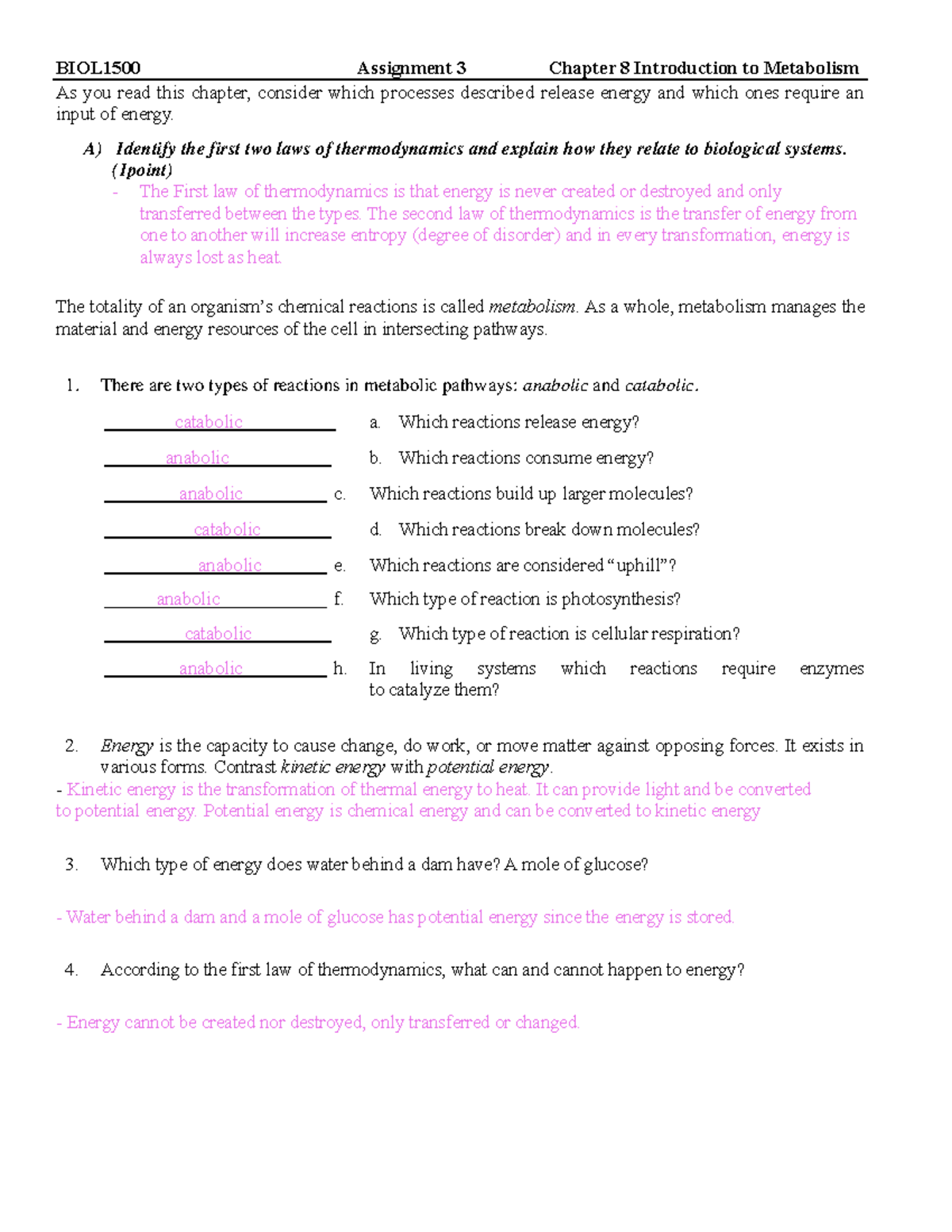 Gabriela Bibilonia - Assig 3 Chapter 8 - BIOL1500 Assignment 3 Chapter 8 Introduction to ...