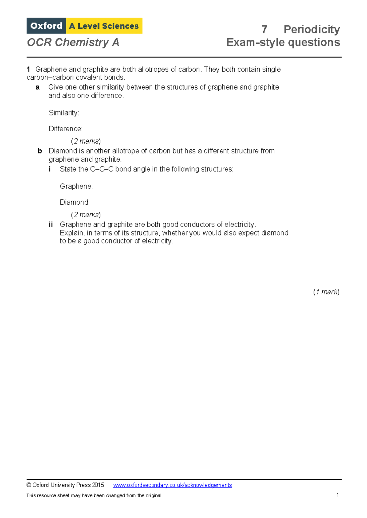 OCR Chemistry A Topic 7: Exam-style Questions on Periodicity - Studocu