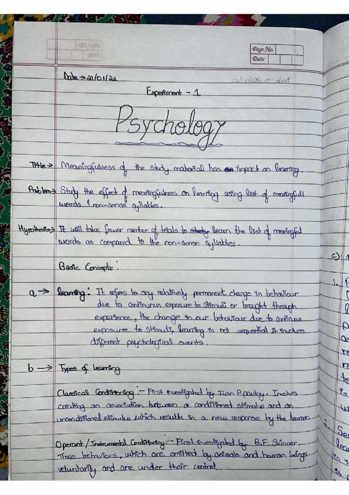 Psychology Experiment 1: Impact of Meaningfulness on Learning (Class XI ...