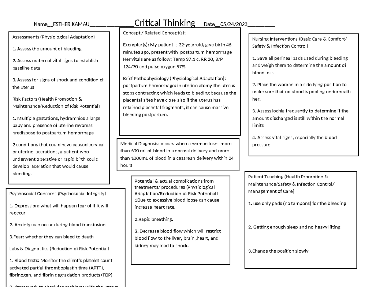 Concept map OB # 6 - OB clinical - Name__ESTHER KAMAU ...