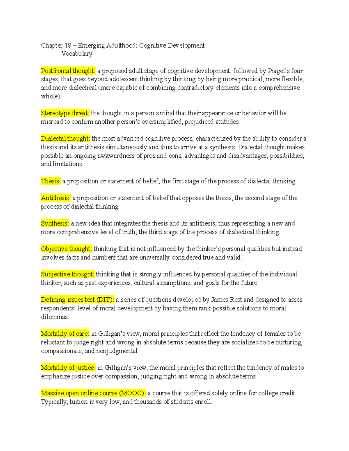 Chapter 18: Emerging Adulthood & Cognitive Development - PSY 215 - Studocu