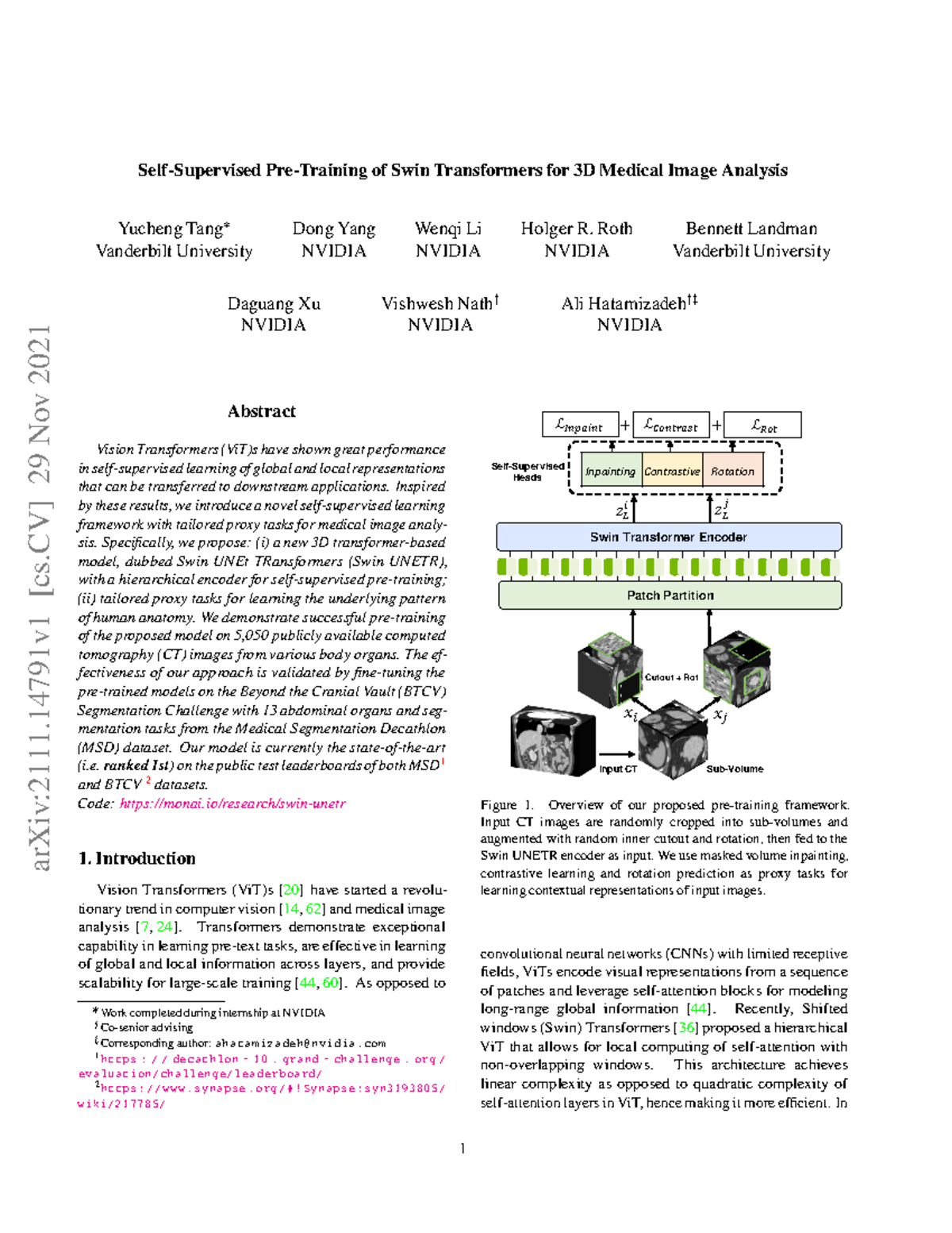 Self-Supervised Pre-Training of Swin Transformers - Roth NVIDIA Bennett ...