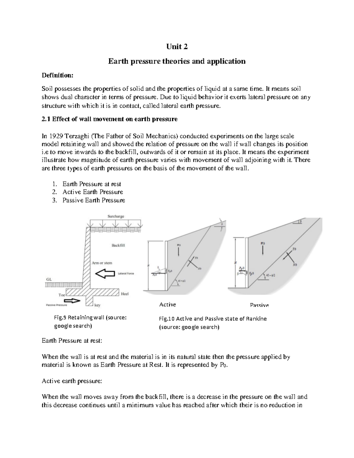 Unit 2: Earth Pressure Theories & Applications in Soil Mechanics - Studocu