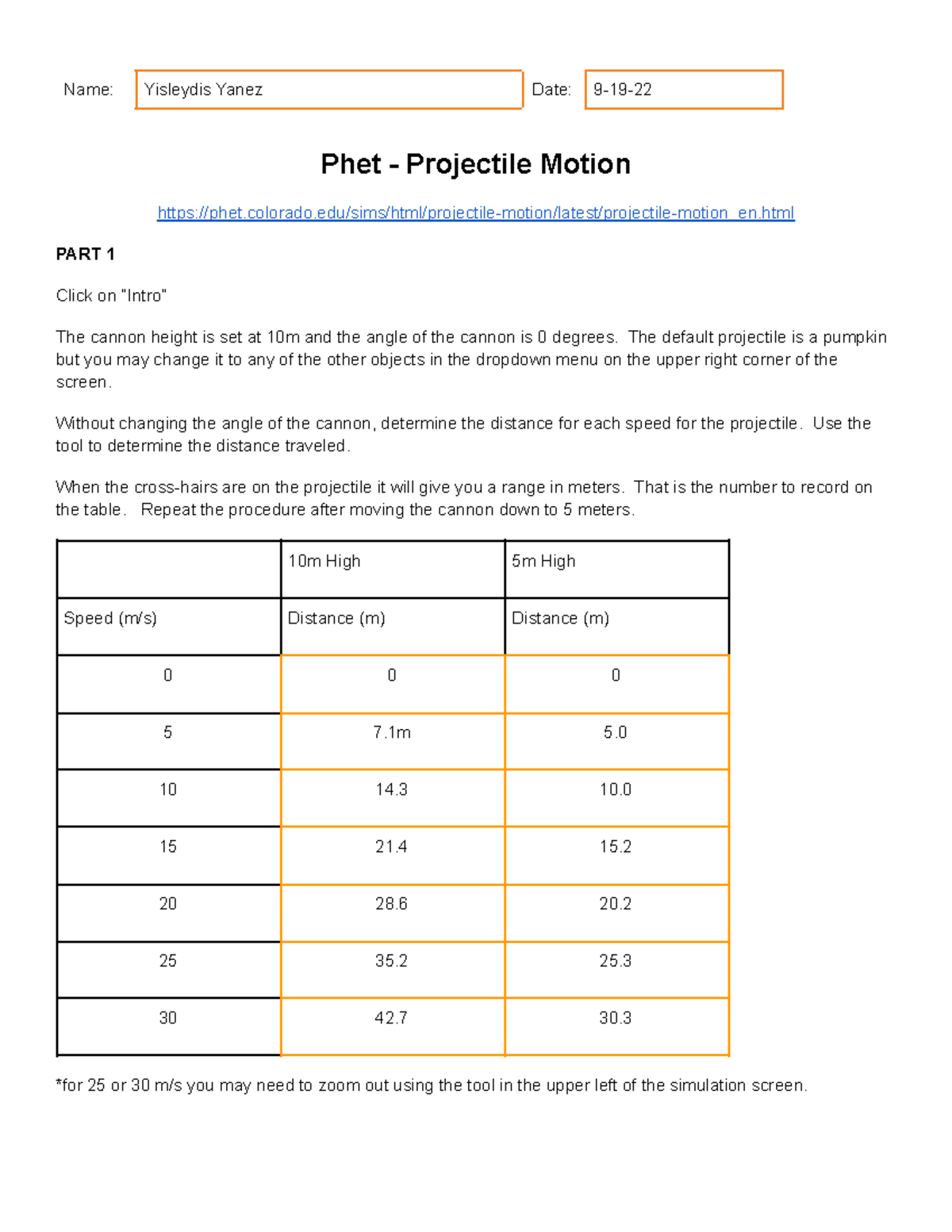 Phet Simulation - Projectile Motion Study by Yisleydis Yanez - Studocu