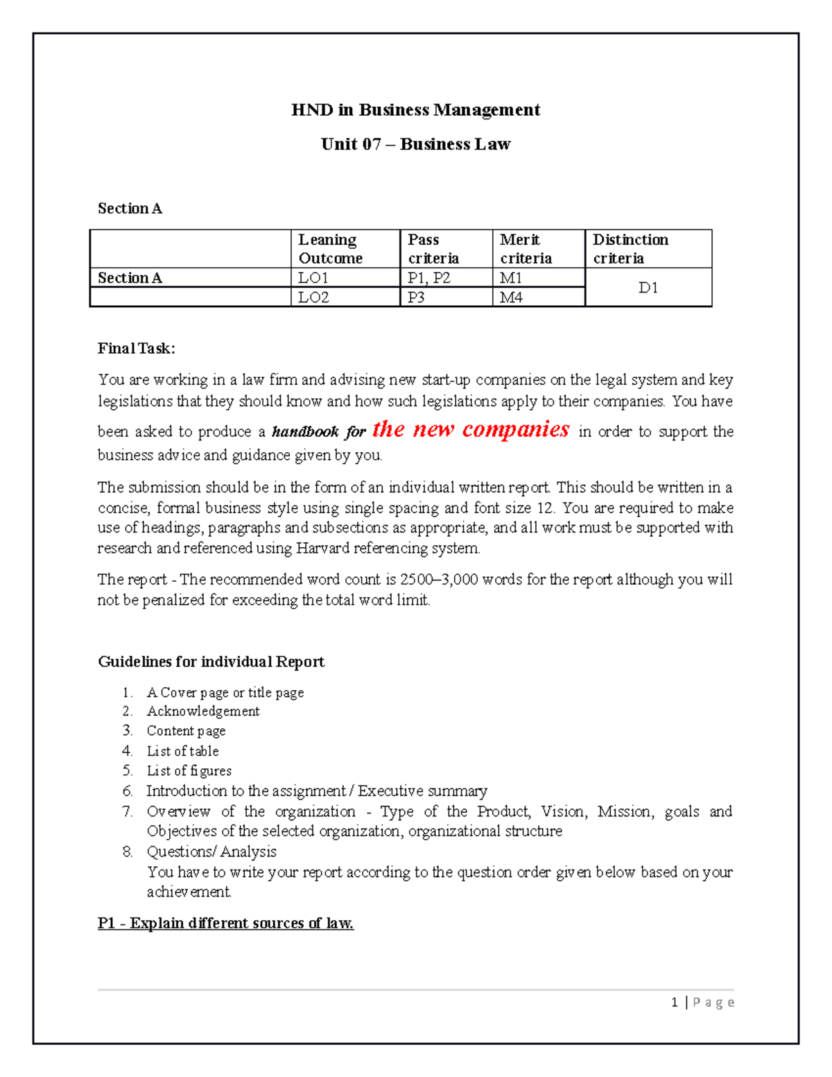 Sections A-C Overview - HND Business Management - Law Handbook Guide ...