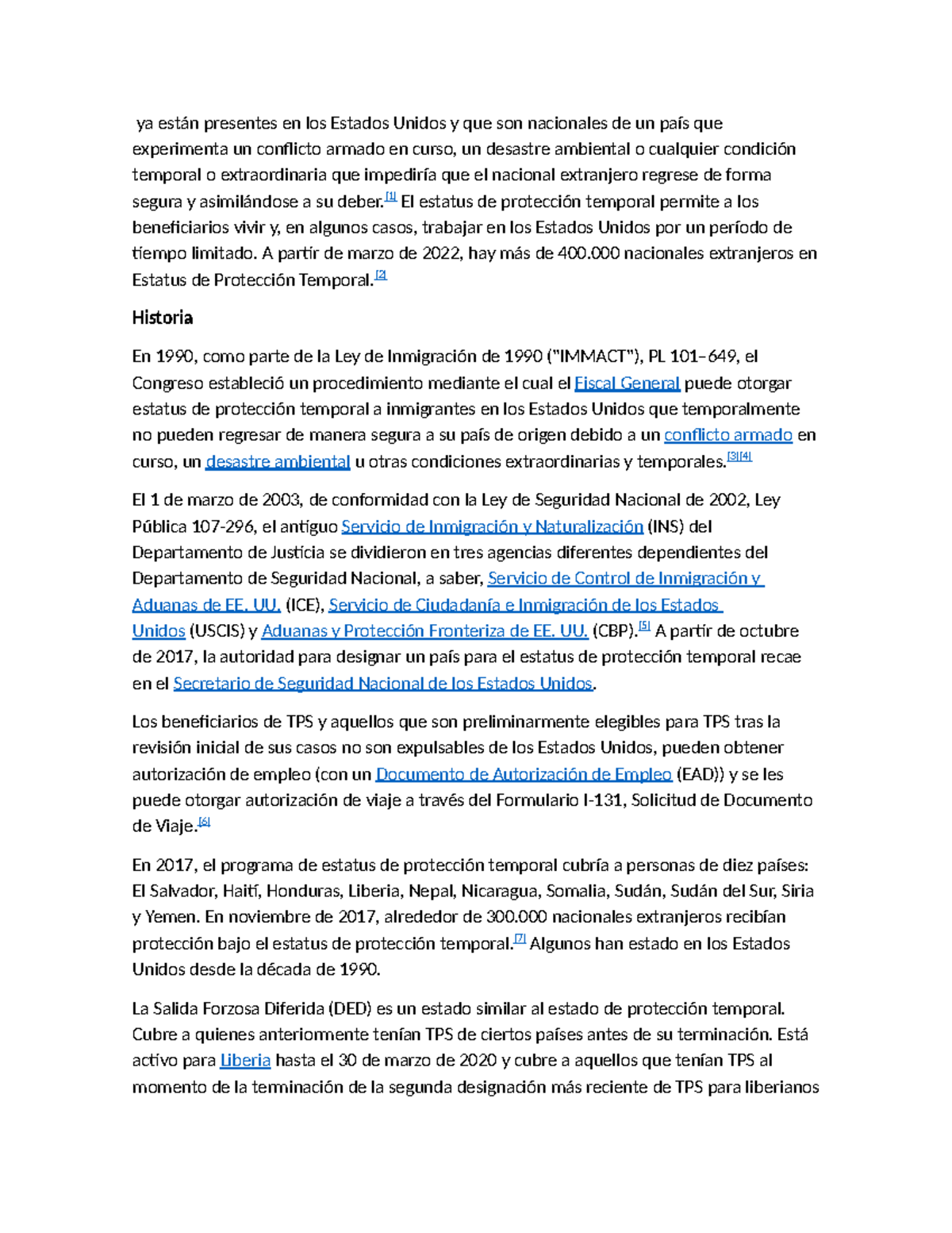 Estatus de Protección Temporal en EE. UU.: Historia y Beneficios - Studocu