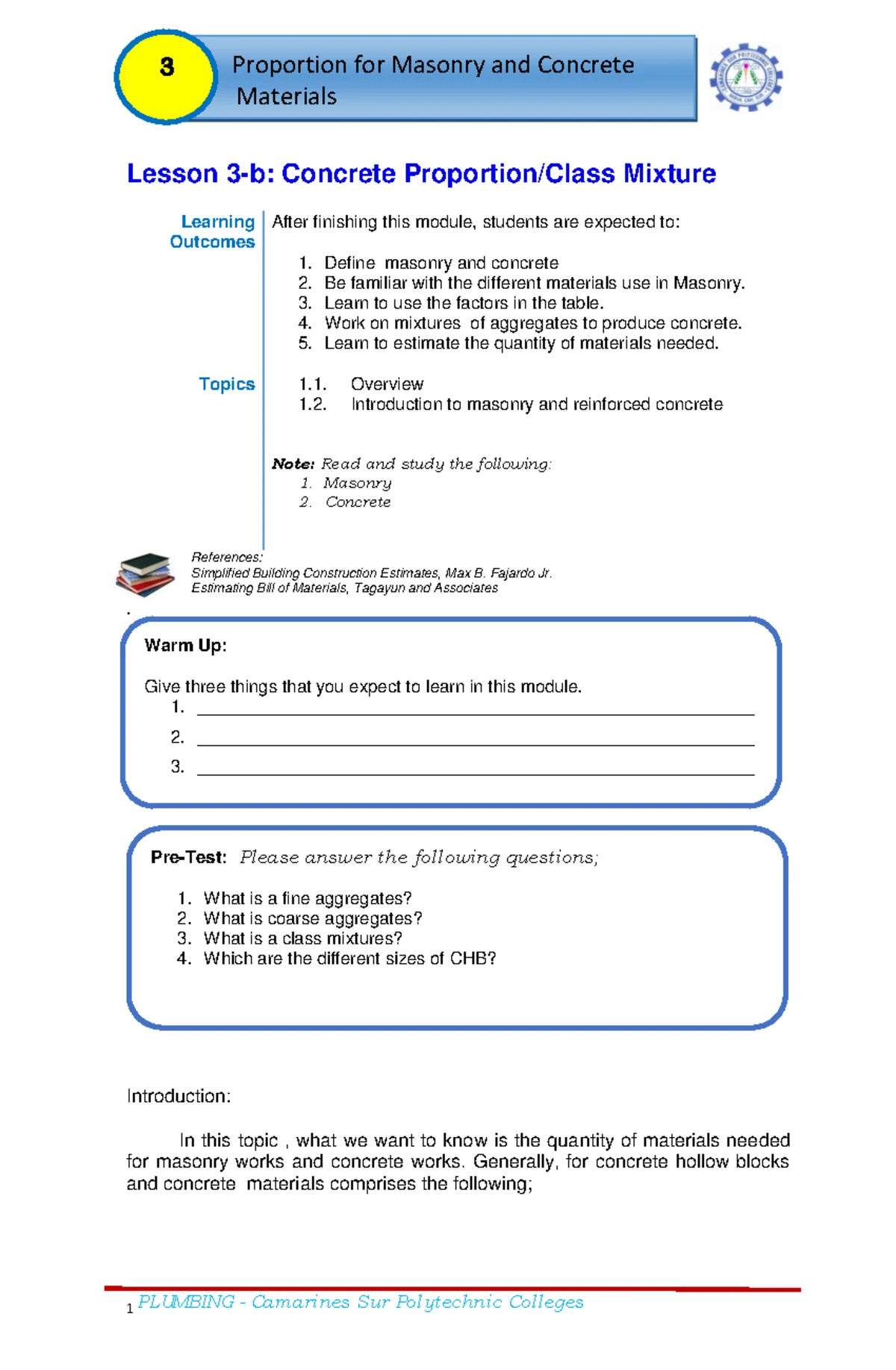 Module 4 - N/A - 3 Lesson 3-a: Concrete Proportion/Class Mixture ...